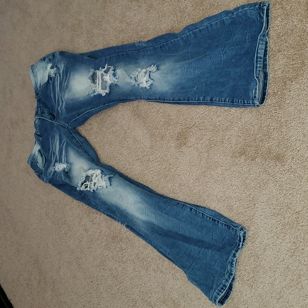 Flamingo L Ripped Flare Jeans Fade Outs And Whiskering - Gem